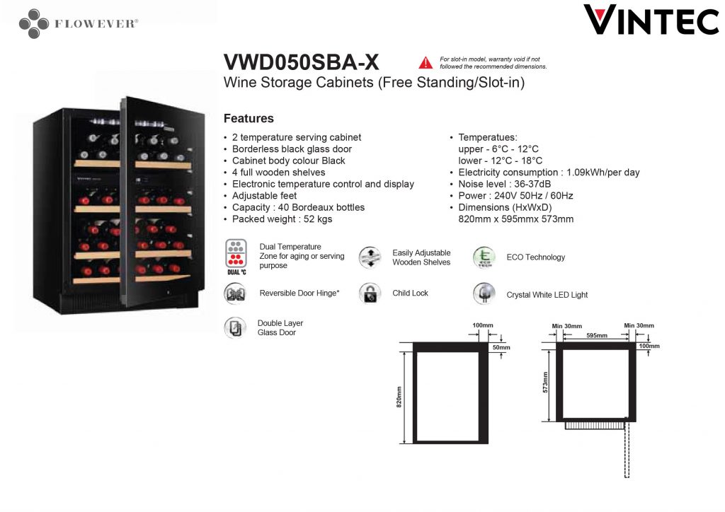 Vintec Wine Cabinet 40 Bottle Single-Zone model VWD050SBA-X - La Primeur